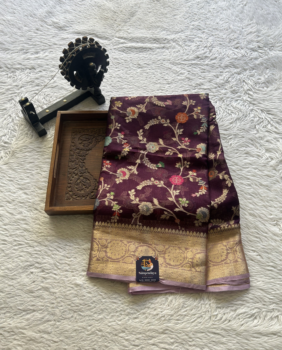 Silk kota Allover Saree Purple color Paired with a Zari Border ...