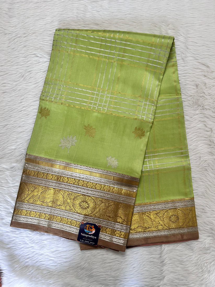 Venkatagiri Pattu Saree Pastel Green With Pattu Light Brown Kanchi ...