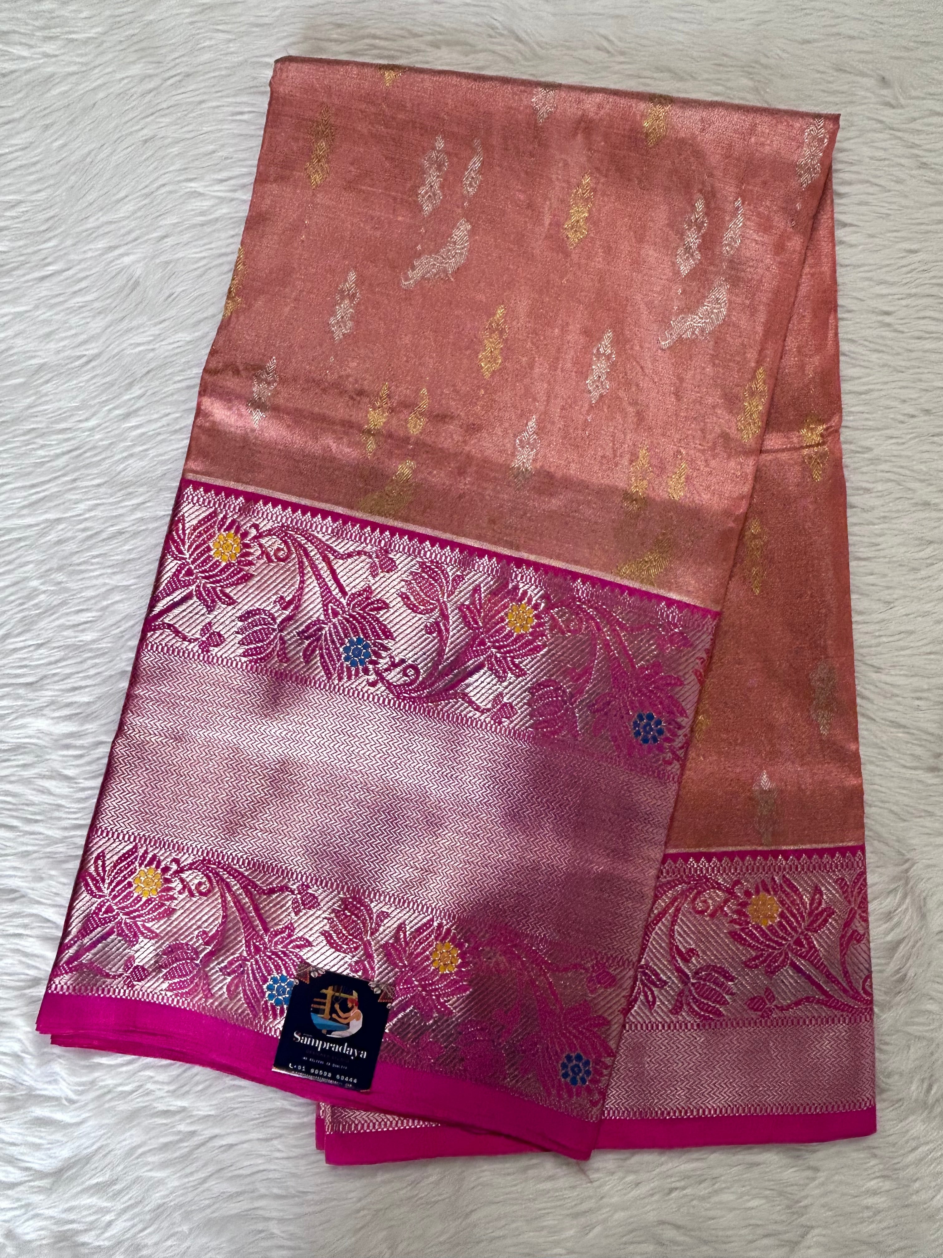 Venkatagiri Pattu Saree Pastel Orange Color Pattu Pink Kanchi Border ...