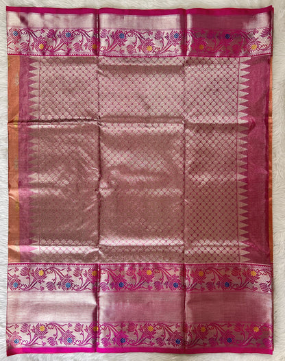 Venkatagiri Pattu Saree Pastel Orange Color Pattu Pink Kanchi Border ...