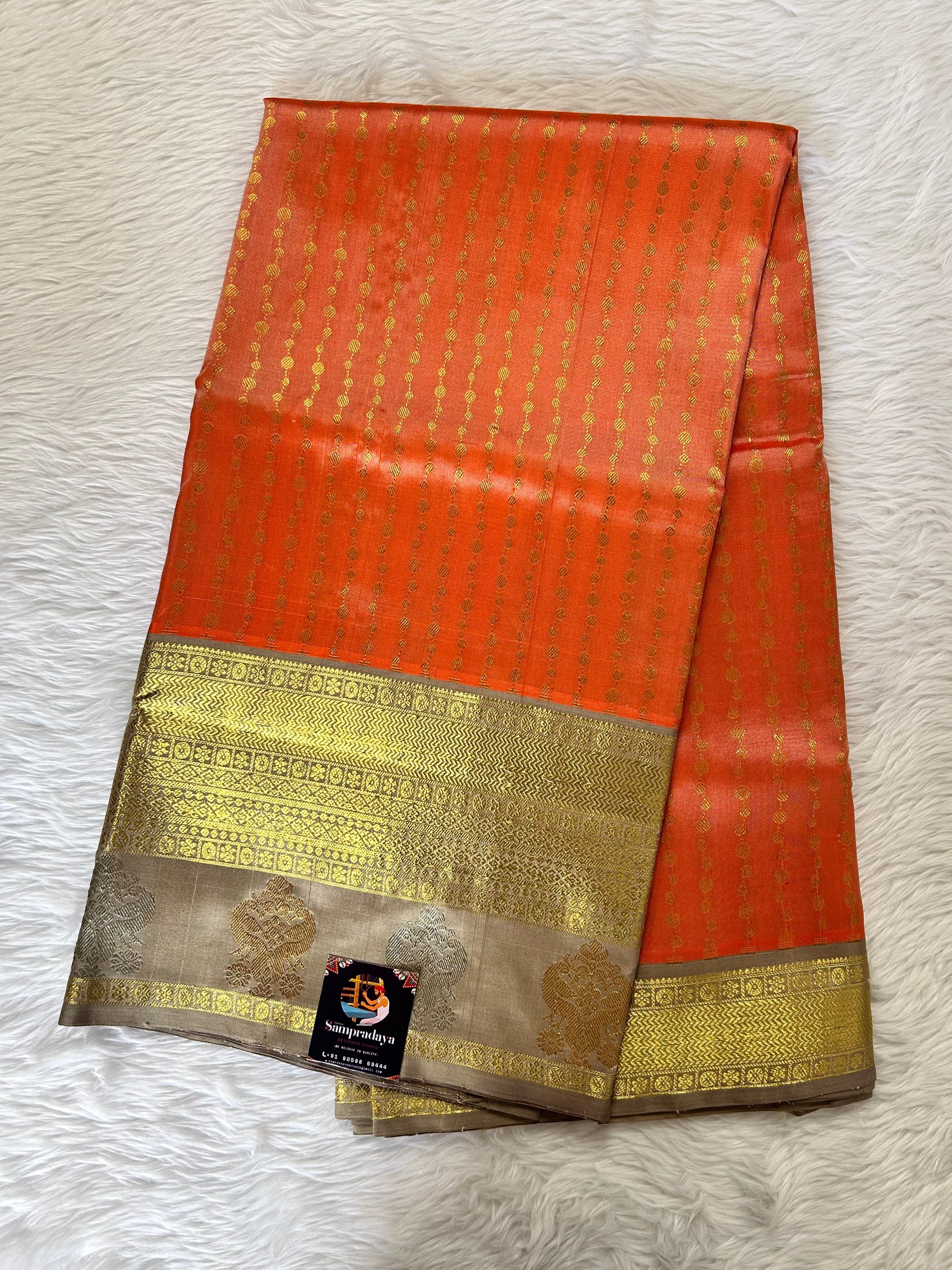 Venkatagiri Pattu Saree Pastel Orange Colored Complemented With a Patt ...