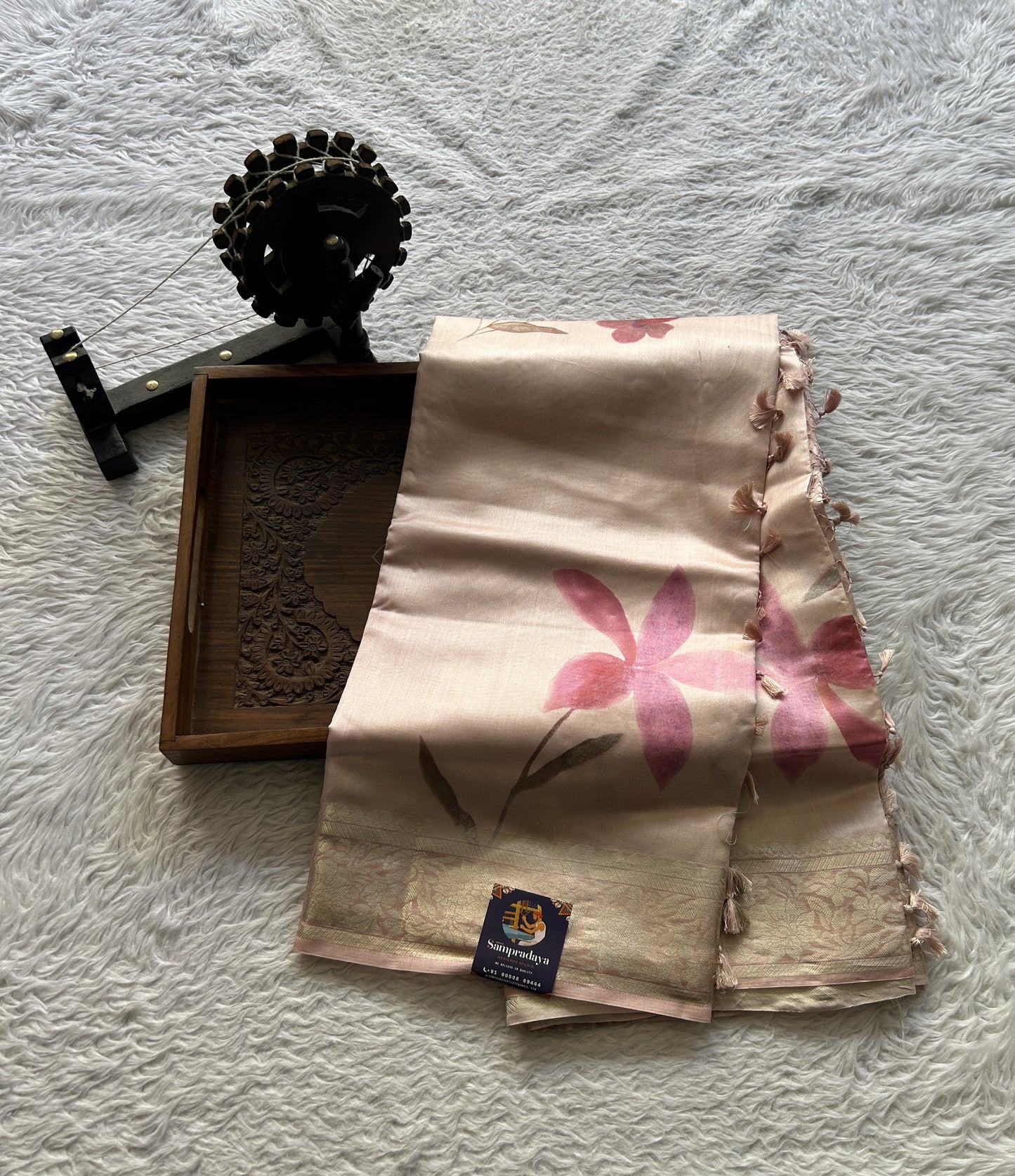 Pure Chiniya Silk Saree Toffee Peach Color Paired with a Zari Border ...