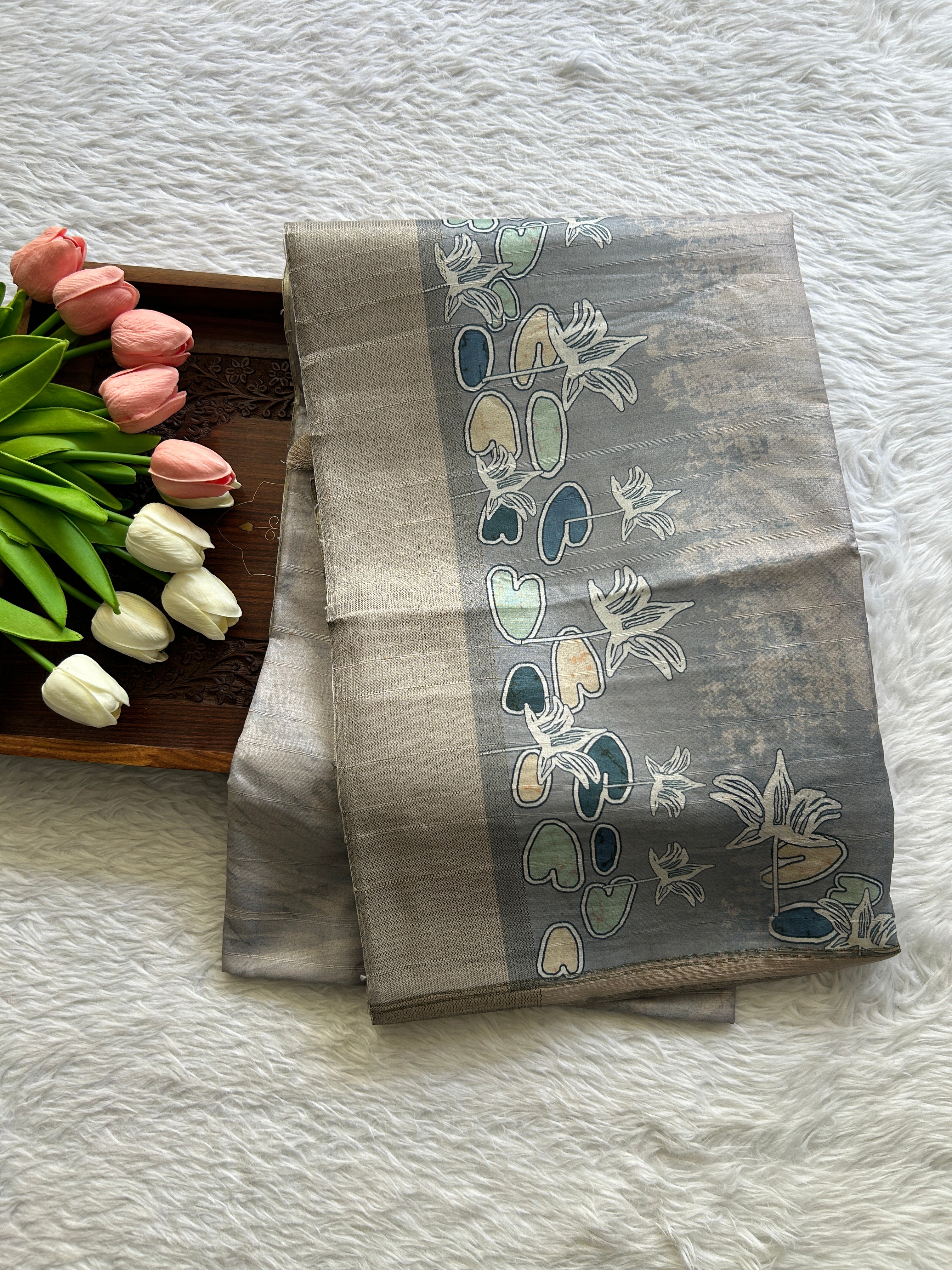 Semi Tussar Saree Gray Color With a Zari Border. – Sampradaya Designer ...