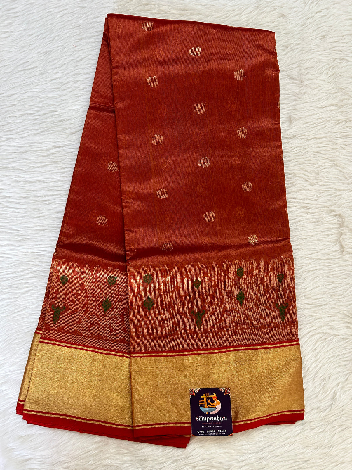 Chanderi Silk Saree Copper Color Complemented with a Gold Zari Border ...