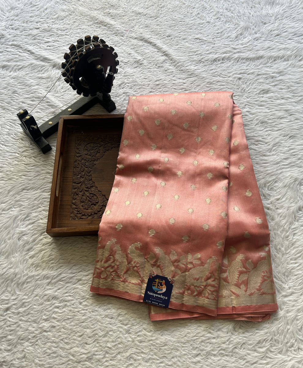 Pure Chiniya Silk Saree Baby Pink Color Paired With Jal Border. – Sampradaya Designer Studio