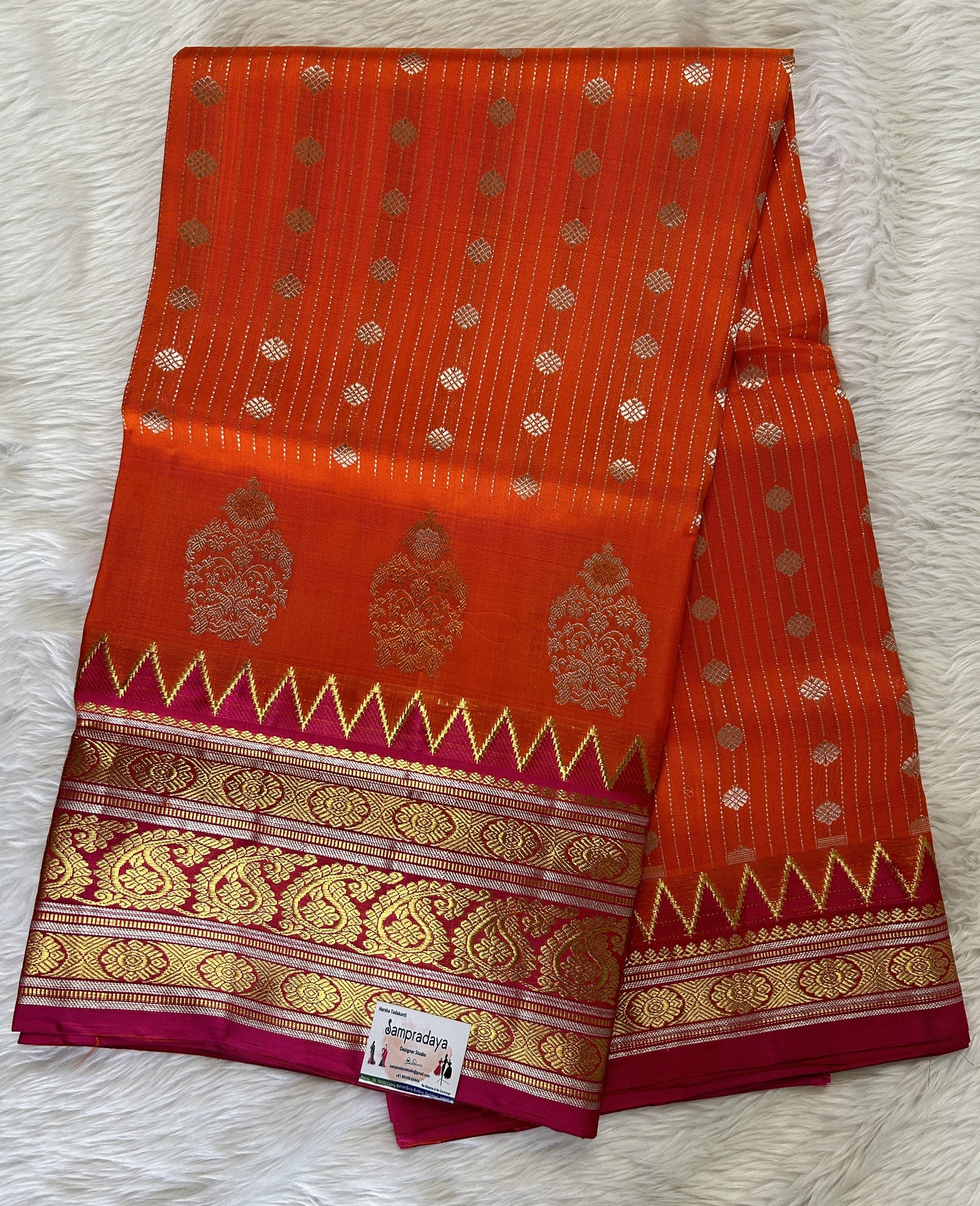 Venkatagiri Pattu Saree Orange Color Pattu Pink Color Kanchi Border ...
