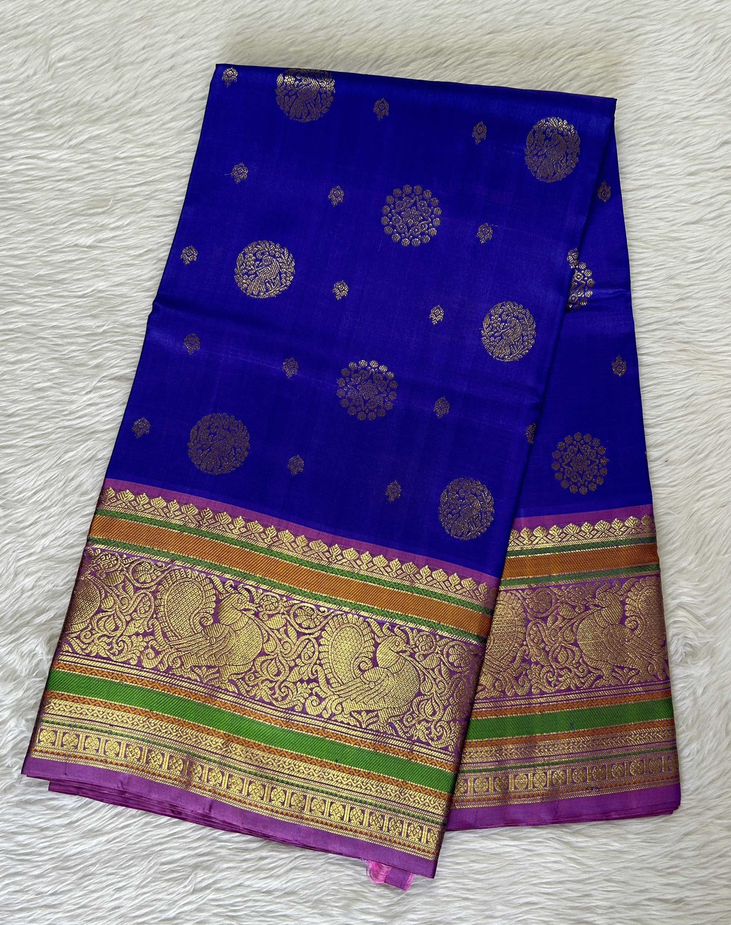 Venkatagiri Pattu Saree Blue Color With Pattu Rose Pink Kanchi Border ...