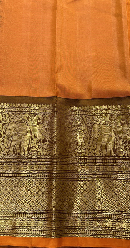 Gadwal Pattu Orange Colored Checks Saree Complemented With a Pattu Ink ...