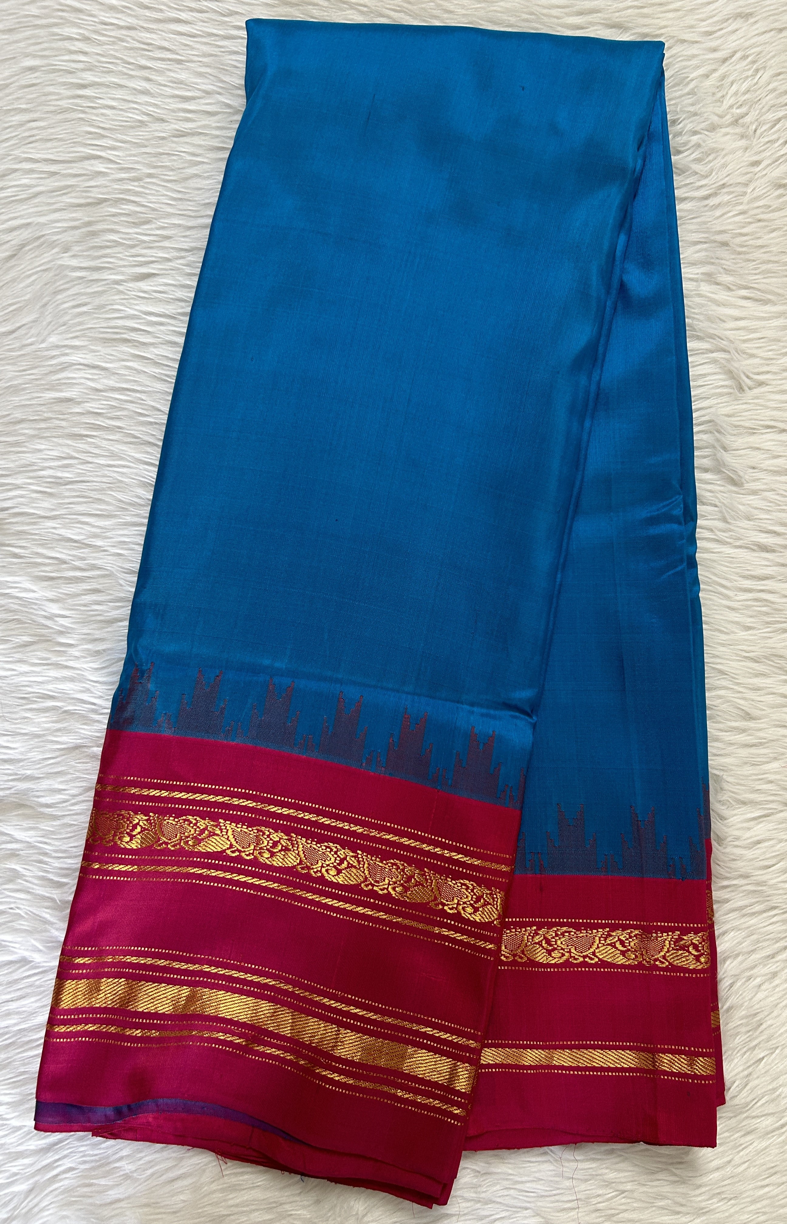Gadwal Silk Saree Blue Colored Saree Pattu Pink Color Kanchi Gap Border ...