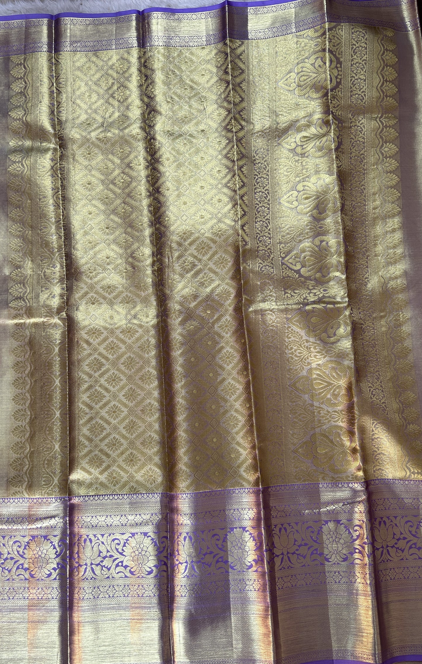 Kanjivaram Bridal Silk Saree Gold colored Saree complemented with a La – Sampradaya Designer Studio