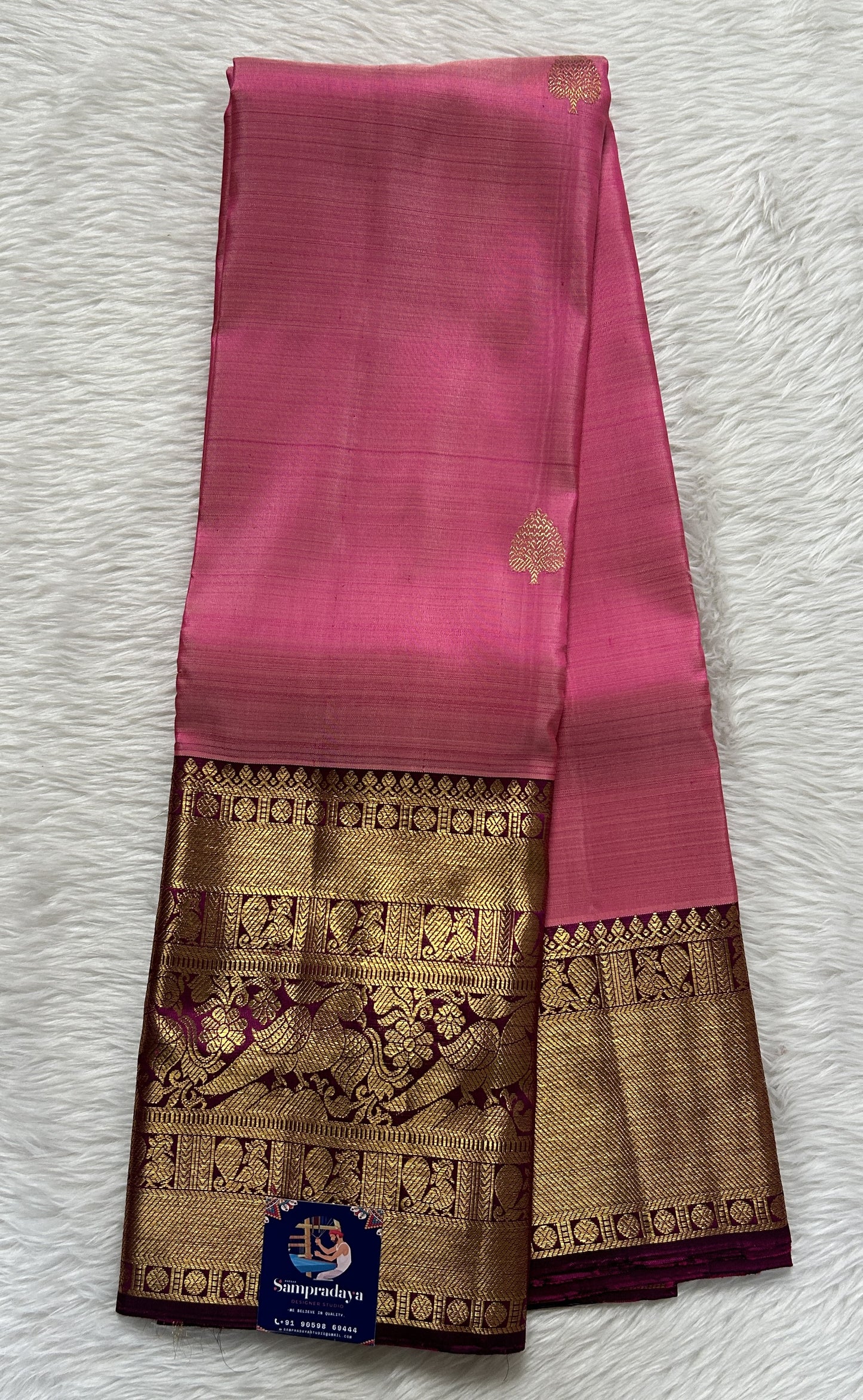 Kanjivaram Festive Silk Saree Pastel Pink colored Saree complemented w – Sampradaya Designer Studio