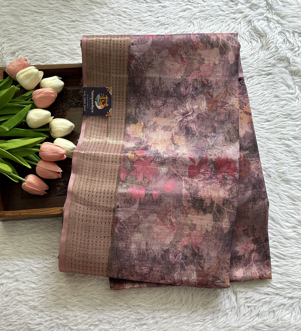 Semi Tussar Saree Light Onion Pink Color with a Running Stich Border ...