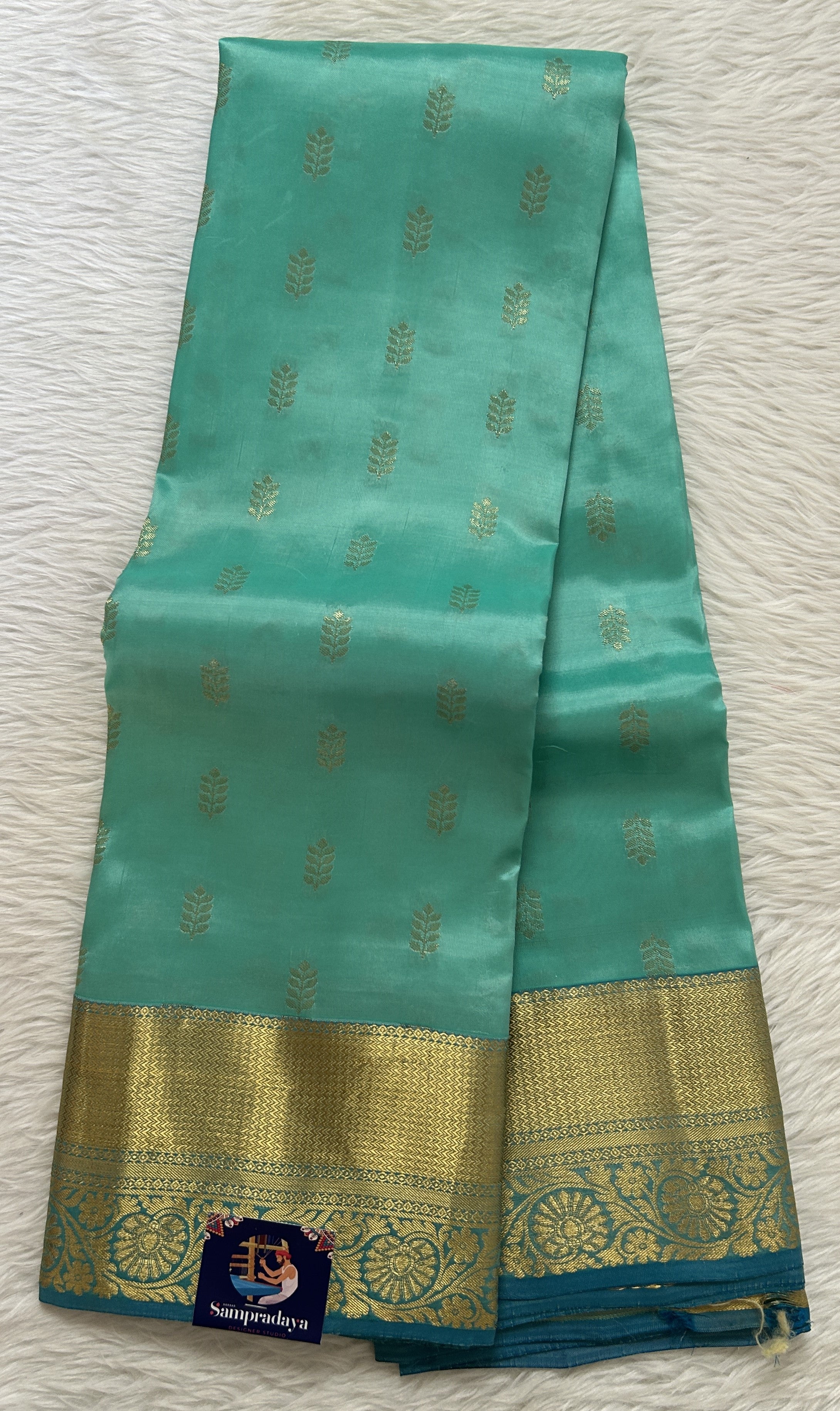 Kanjivaram Powerloom Silk Saree Ice Blue colored Saree complemented wi ...