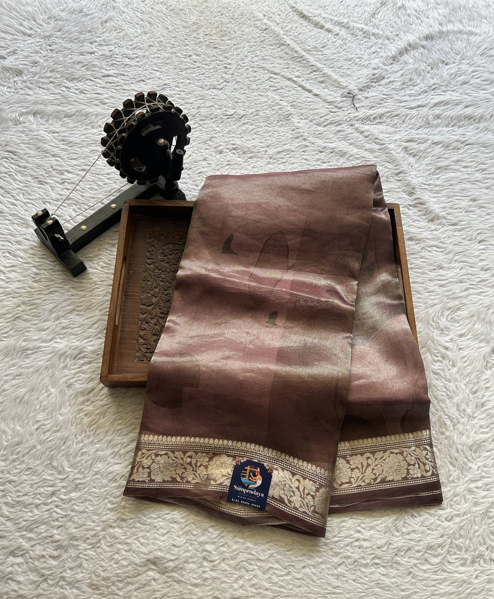 Pure Banarasi Tissue kora Saree Wine Colored With a Zari Border. – Sampradaya Designer Studio