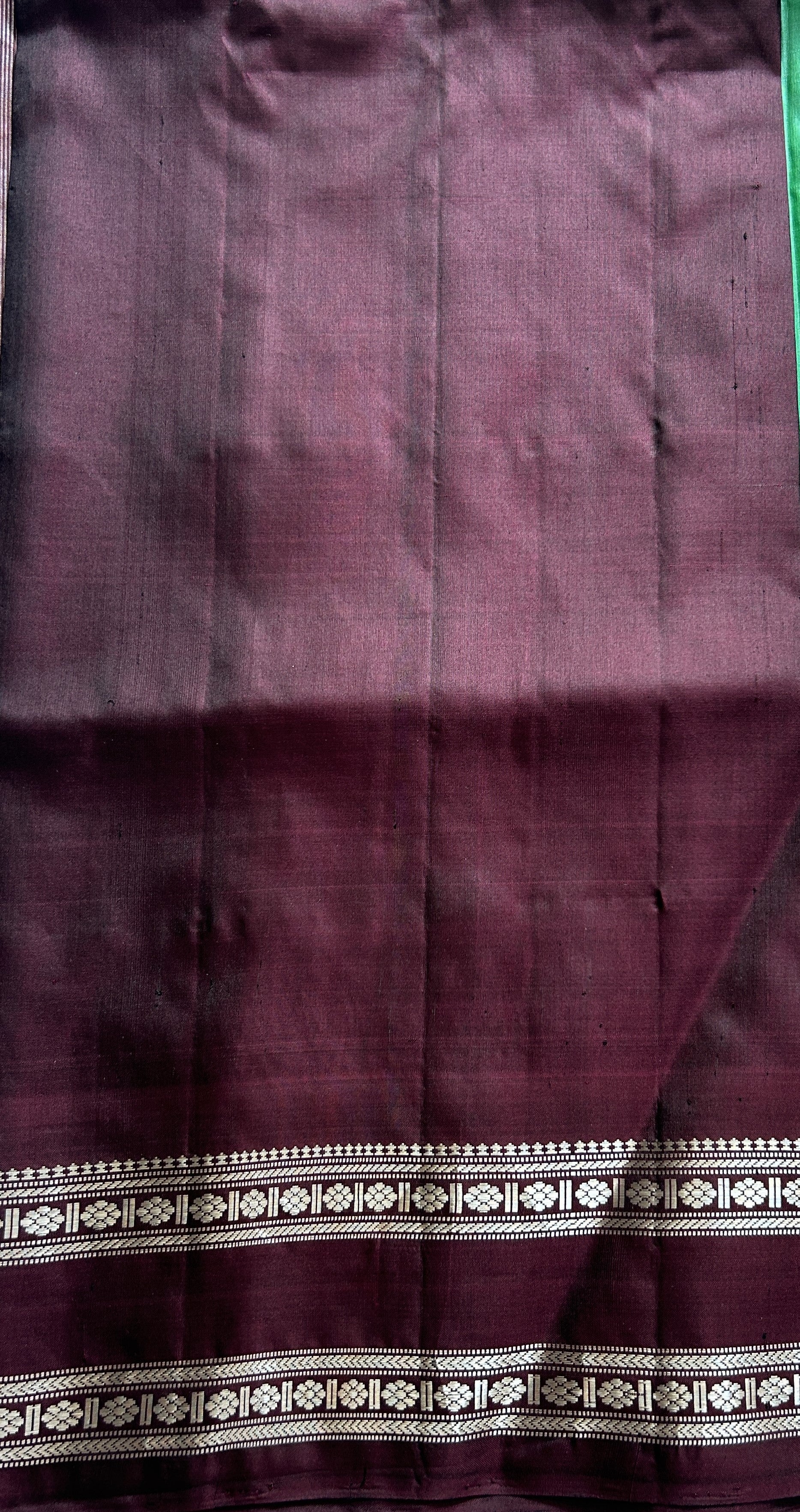 Pure Gadwal Pattu Saree Dark Green Colored With a Brown Zari Border ...