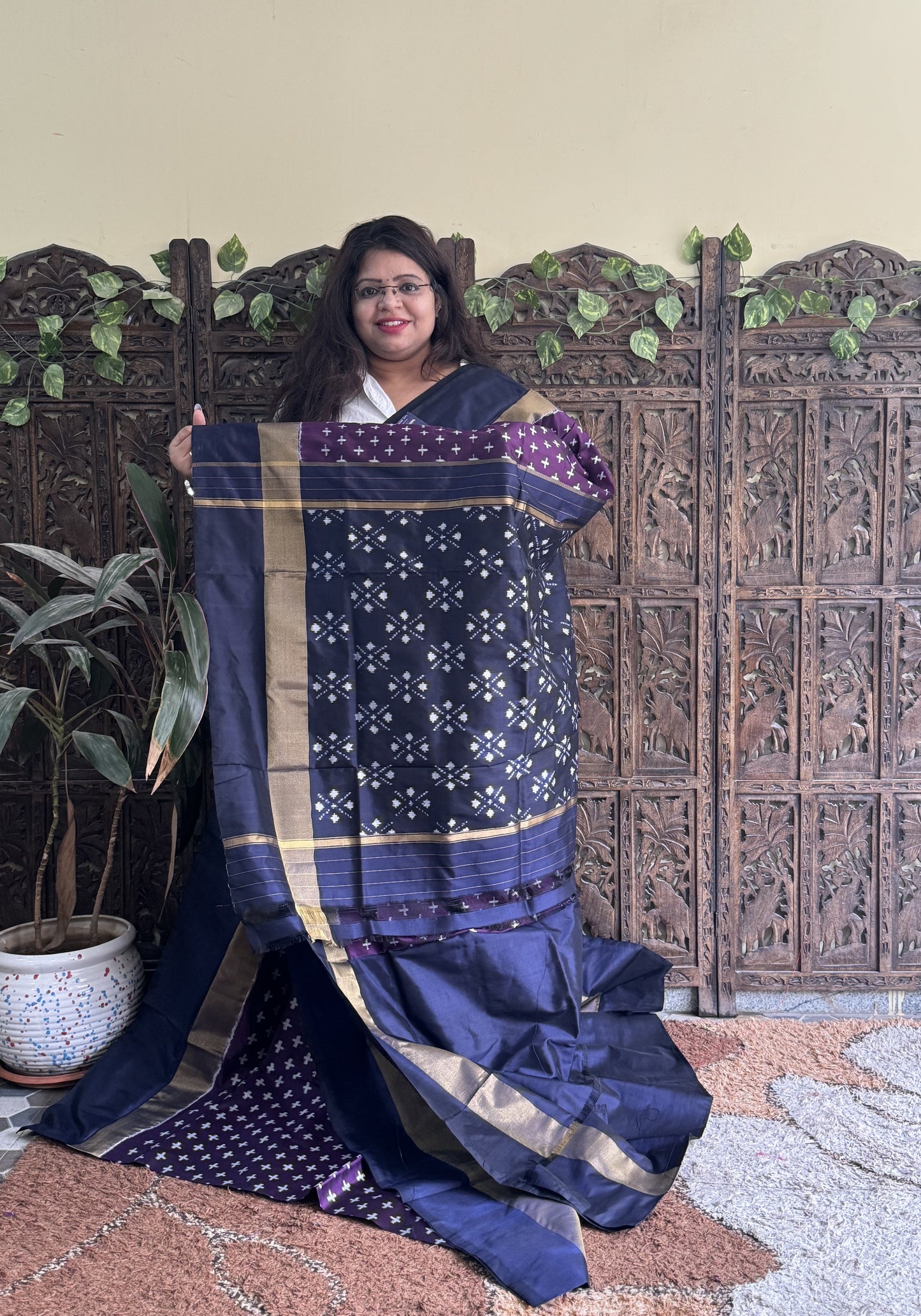 Ikkat Pattu Saree Violet Colored with a Zari border. – Sampradaya ...