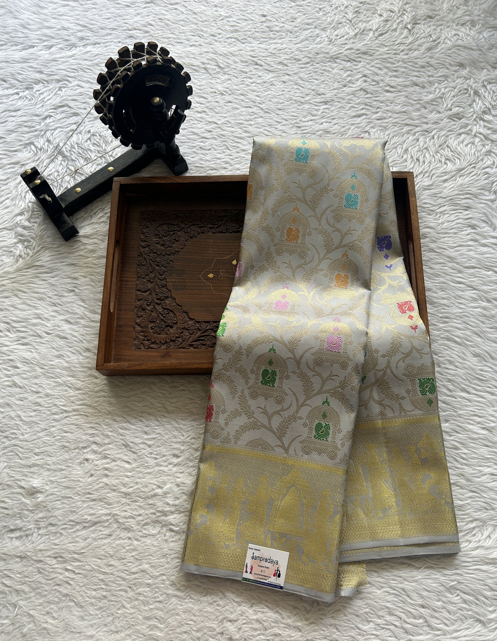 Pure Kanjivaram Bridal Silk Saree Gray color Saree with a Zari border ...