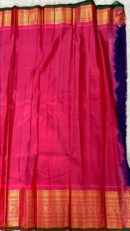 Gadwal Pattu Saree Blue Colored Complemented With a Pattu Rose Pink Co ...