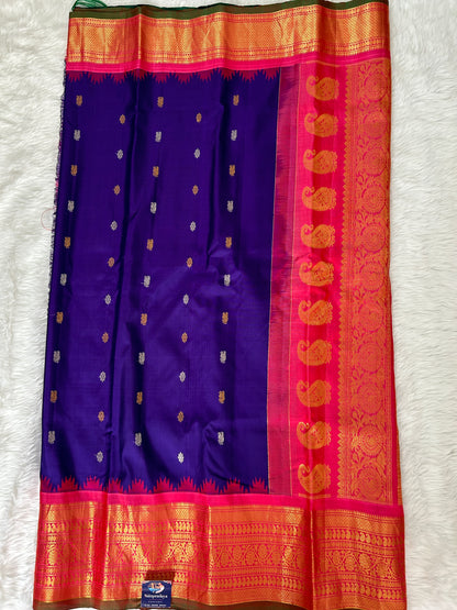 Gadwal Pattu Saree Blue Colored Complemented With a Pattu Rose Pink Co ...