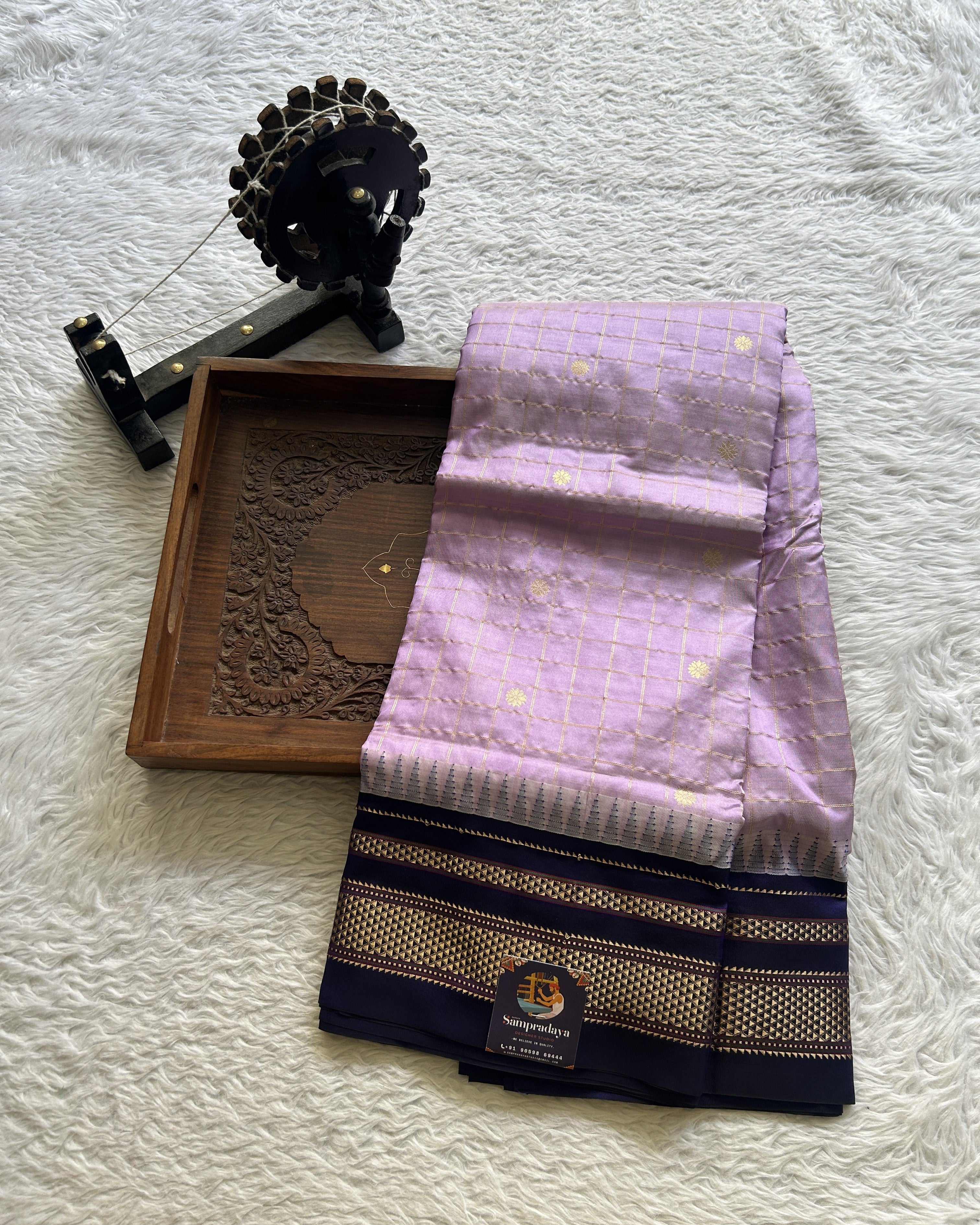 Pure Narayanpet Silk Checks Saree Lilac Color with Zari Border ...