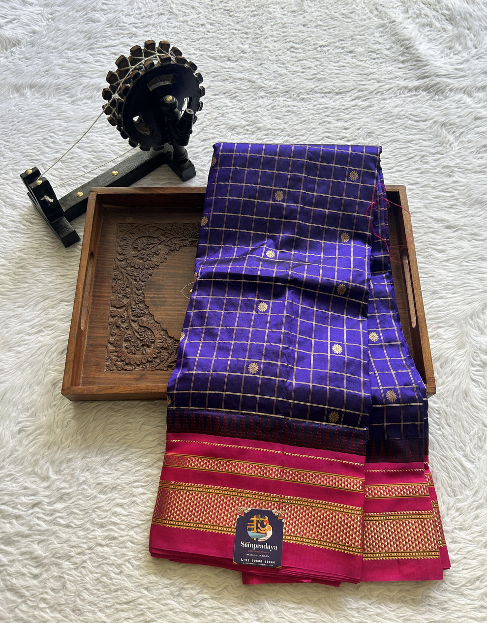 Pure Narayanpet Silk Checks Saree Royal Blue Color with Zari Border ...