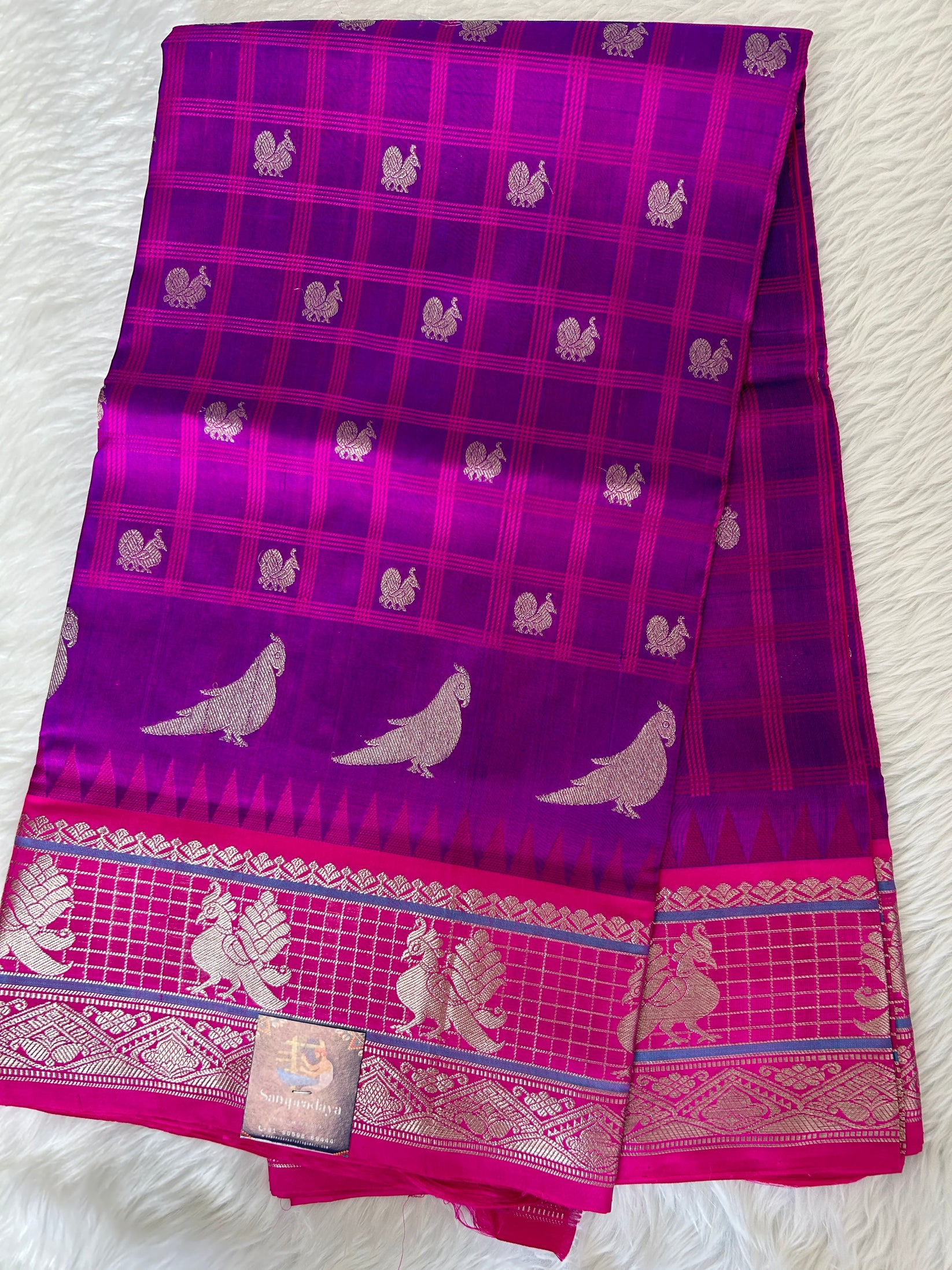 Venkatagiri Pattu Saree Purple Color | Pink Color Kanchi Border ...