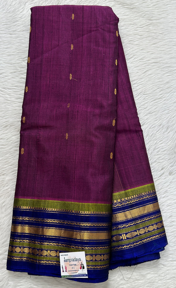 Gadwal Sico Saree Magenta color with a Ink Blue Kanchi Gap Border ...