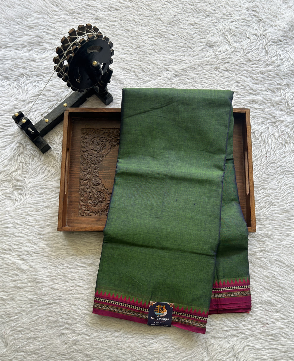 Narayanpet Cotton Saree Leaf Green Color with a Thread Border ...