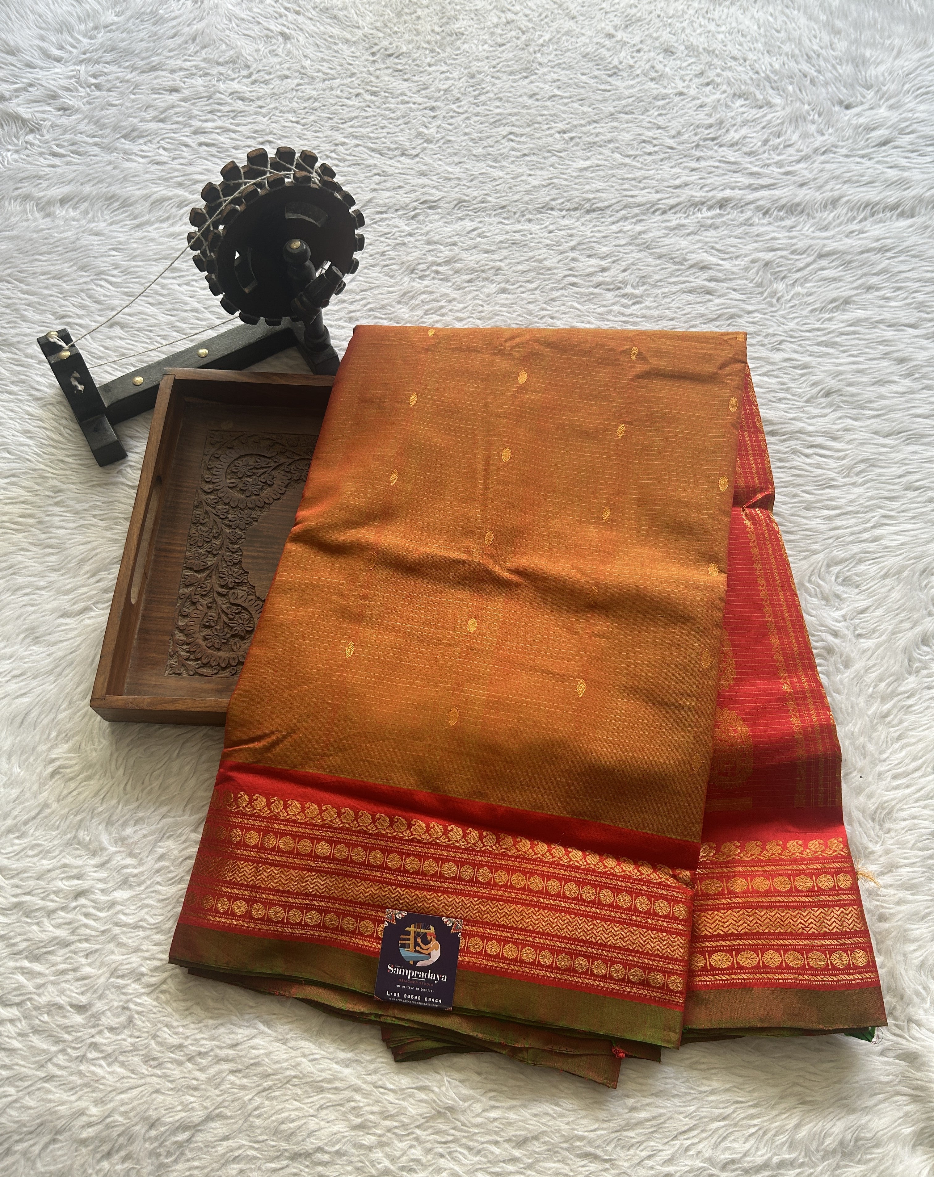 Gadwal Sico Saree Spanish Orange colored with a Red Zari Border ...