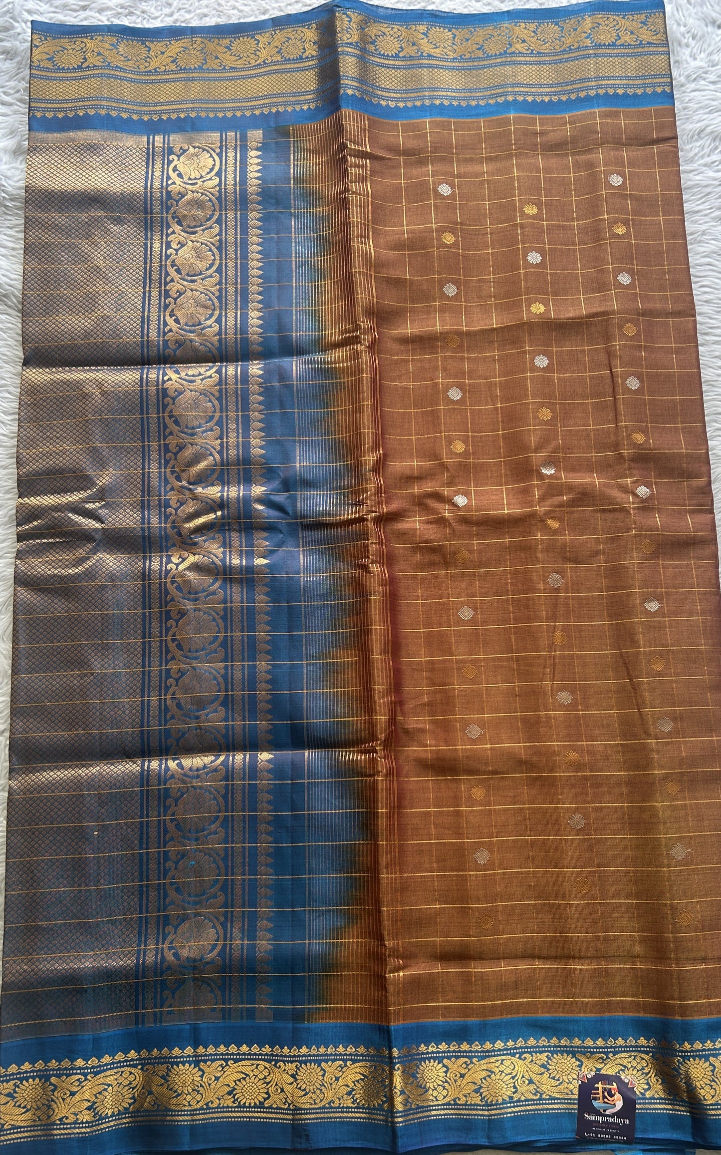 Gadwal Sico Saree Light Brown colored with a Blue Zari Border ...