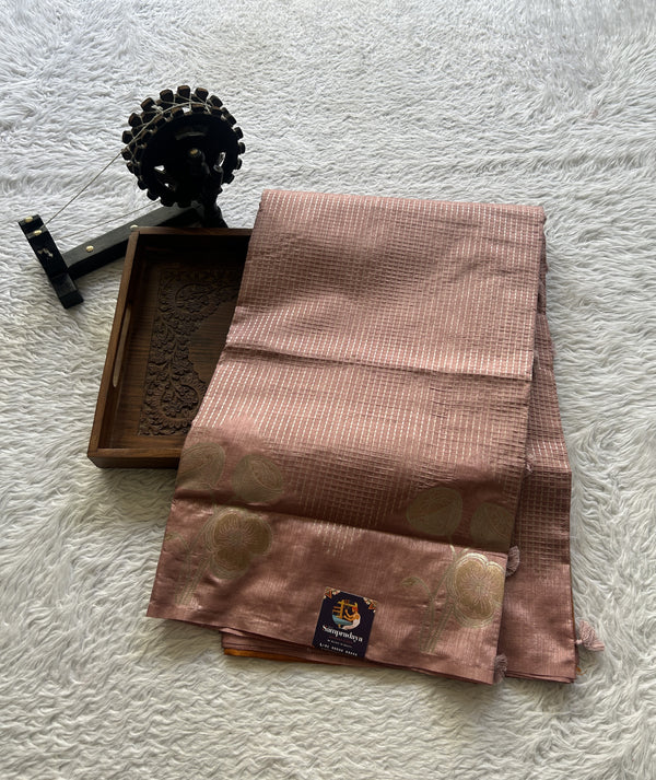 Semi Raw Silk Saree Light Onion Pink Color Paired with a Zari Border ...