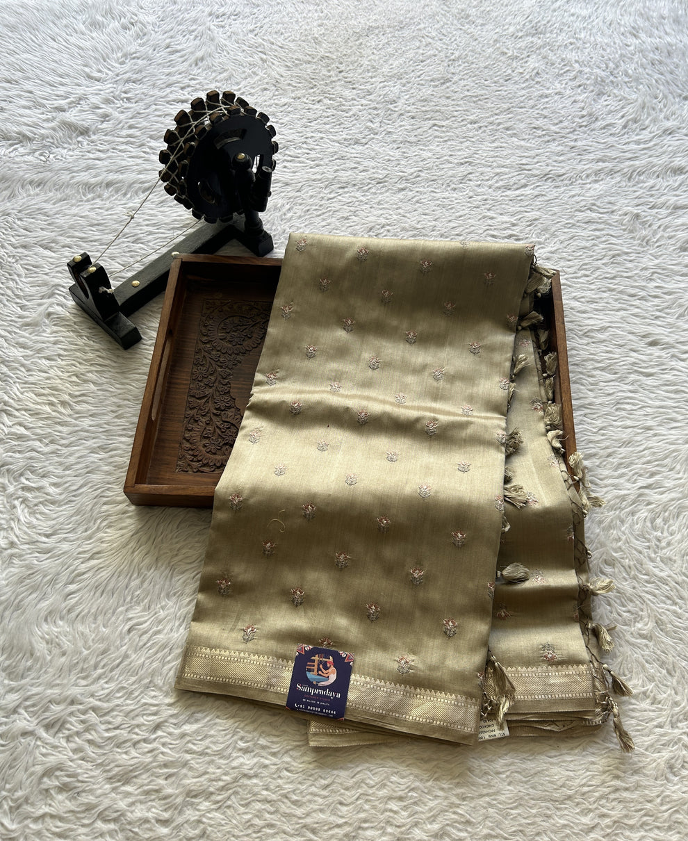 Pure Chiniya Silk Saree Chikoo Color Paired with a Zari Border ...